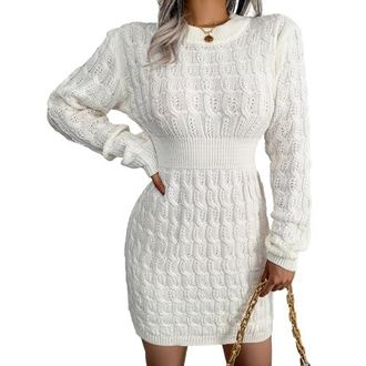 Generic Robe Pull Femme Col Rond Mode Tricotée Ajustée Taille Fine Câble Tricoté Épais Pull Haut