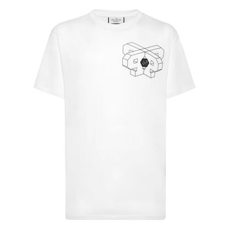 Philipp Plein Homme, Tops, Blanc, Taille: 4XL T-Shirt Col Rond