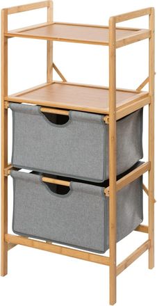 WENKO Wäscheregal Nori, Bambus, mit 2 herausnehmbaren Schubladen, 100% Polyester, 44x96x34 cm, Natur/Grau, Braun, 44 x 96 x 34 cm
