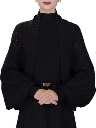 Generic Manteau ch&acirc;le tricot&eacute; ajour&eacute; tendance, cardigan ch&acirc;le tricot&eacute; ajour&eacute; pour femme, cardigan l&eacute;ger et souple, 2 pi&egrave;ces noires., taille unique
