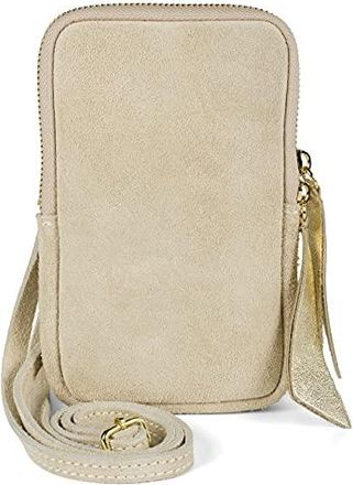 styleBREAKER Sac à bandoulière en cuir pour portable, en daim souple, fermeture éclair, mini sac en cuir véritable 02012373, couleur:Crème