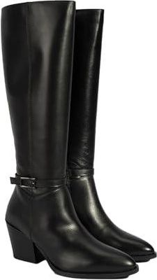 Desa Bottes Hautes pour Femme - Tige en Cuir, Fermeture &eacute;clair, Talon Bloc, Respirantes | Noir - 38