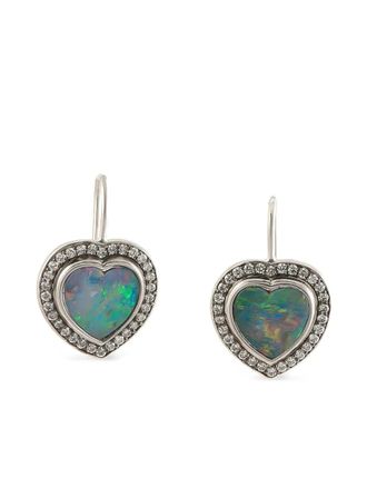Sylva & Cie. boucles doreilles coeur serties dopale et de diamants - Argent