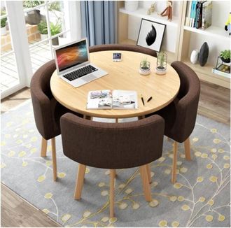 Generic Modernes rundes Esstisch-Set, runder Tisch und St&uuml;hle mit weicher R&uuml;ckenlehne, mit 4 St&uuml;hlen, Design mit abgerundeten Ecken, for Caf&eacute;, K&uuml;che, Esstisch