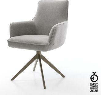 DELIFE Drehstuhl Heira-Flex mit Armlehnen Strukturstoff Soft Grau Kreuzgestell breit Effektfinish Titan 360&deg; drehbar Wippfunktion Taschenfederkern, Esszimmer