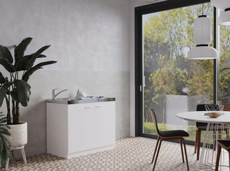 Respekta Respekta Küchenzeile Levin PANTRYOKS Weiß 100 cm Breite mit Elektrogeräten