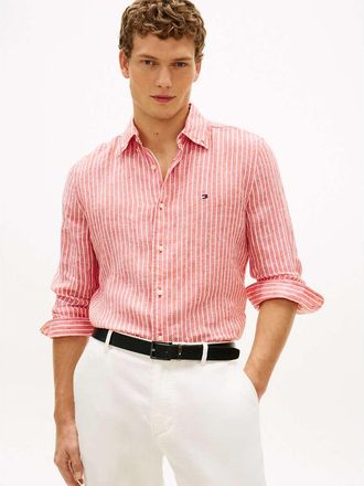 Tommy Hilfiger Chemise classique en pur lin &agrave; rayures Bengale - Orange