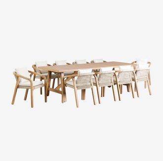 Sklum Set aus rechteckigem Tisch (260x100 cm) und 10 Esszimmerst&uuml;hlen aus Akazienholz Dubai Rustikales Akazienbraun