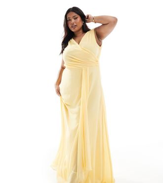 Tfnc Plus Linvit&eacute;e - Robe portefeuille longue en mousseline - Citron-Jaune