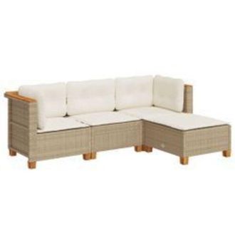Les Tendances Salon de jardin avec coussins 4 pcs beige r&eacute;sine tress&eacute;e