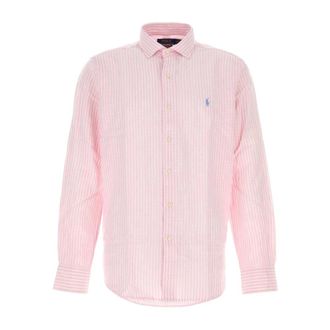 Polo Ralph Lauren Homme, Chemises, Rose, Taille: L Chemise Brod&eacute;e en M&eacute;lange de Lin