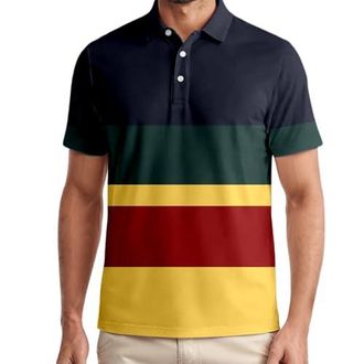 Generic Polo pour homme avec col &agrave; boucle, t-shirt d&eacute;contract&eacute; avec col &agrave; boucle, haut ray&eacute; respirant &agrave; manches courtes, Vert fonc&eacute;., XXL