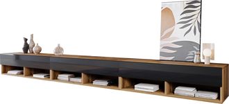 Mirjan24 TV Lowboard Jumbo 300, TV Schrank Fernsehschrank, Griffloses &Ouml;ffnen, Fernsehtisch, Man kann aufstellen BZW aufh&auml;ngen (Wotan/Schwarz, mit LED Beleuchtu