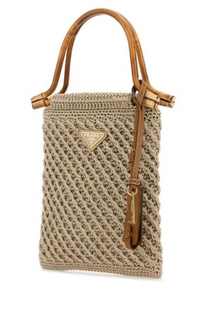 Prada Womens Cappuccino Crochet Handbag Corda Co-Calamusrotang Borse A Mano Bag