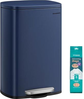 Songmics ULTB050L01 Mülleimer, 50 L, Edelstahl, für Küche, Recycling- oder Abfalleimer, weicher Verschluss, Trittpedal, herausnehmbarer Inneneimer, Mitternacht