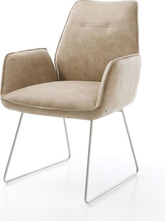 DELIFE Esszimmerstuhl Zoa-Flex Mikrofaser Beige Vintage Kufengestell Edelstahl Taschenfederkern, Esszimmerst&uuml;hle