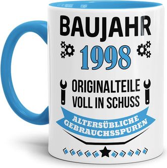 Tassendruck Geburtstags-Tasse Baujahr 1998 Innen & Henkel Hellblau/Kaffee-Tasse/Mug/Cup/Becher/Lustig/Witzig/Fun/Geschenk-Idee/Geburts-Jahr/Scherz-Artikel/Geburts