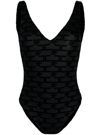 Elisabetta Franchi maillot de bain &agrave; logo imprim&eacute; - Noir