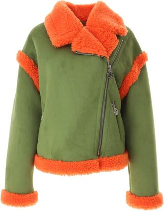 Moschino Femme, Vestes, Vert, Taille: 40 FR Bicolor Biker Teddy