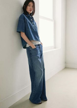 Mango Jeansbluse mit Taschen mittelblau - Damen - XS - MANGO