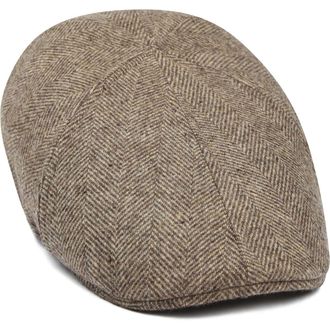 Suitable Flat Cap Wool Herringbone Beige