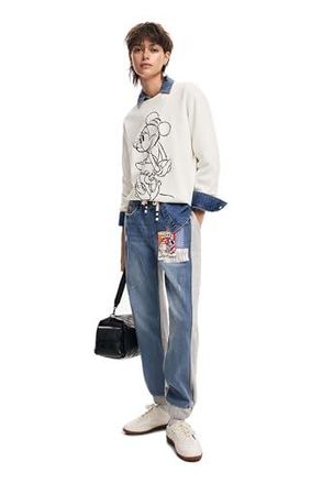 Desigual Pantalon Long en Denim pour Femme Jeans, Bleu, XL