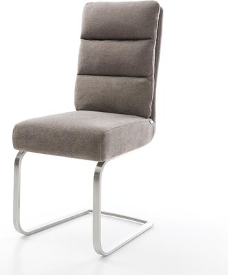DELIFE Freischwinger Pela-Flex Strukturstoff Soft Taupe Freischwinger flach Edelstahl Taschenfederkern, Esszimmerst&uuml;hle