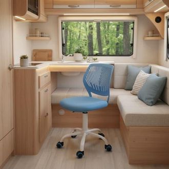 Furniture R Wohnmobil Stuhl ergonomischer Drehstuhl, höhenverstellbar, Netzrückenlehne, Metallfuß, 38x40cm Sitz, 32cm Rückenlehne, 130kg Tragkraft, Blau