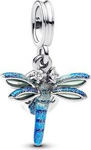 Pandora Moments 793745C01 Breloque double en forme de libellule en argent sterling avec zircone Compatible avec les bracelets Moments et ME, 4,6x14,7x16,1 mm,