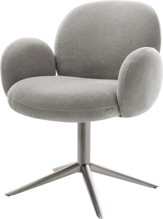 DELIFE Esszimmerstuhl Nube-Flex mit Armlehnen Fußkreuz Graphit Strukturstoff Soft Grau 360° drehbar Wippfunktion Taschenfederkern