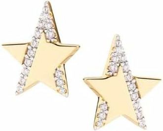 Amen Amen Boucles doreilles étoile plate en argent doré avec zircons, small, Argent, Zircone cubique