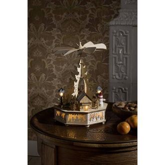 Konstsmide 3220-100, LED Holzpyramide, naturfarben, mit USB-Anschluss, 8 warm weiße Dioden, 5V_Innentrafo, transparentes Kabel