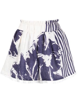 Silvia Tcherassi short rayé en coton à fleurs - Bleu