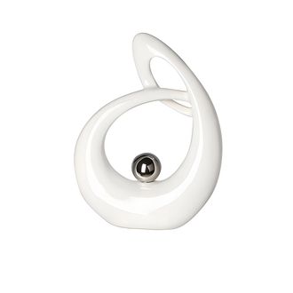 Gilde Deko Skulptur Life aus Keramik - wei&szlig;/Silber glasiert wei&szlig;e Figur mit Silber Kugel - H&ouml;he 22 cm