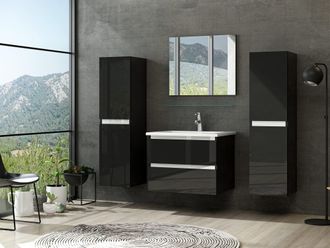 Home Line Badm&ouml;bel Set mit Schubladen Glas ablage (Marcel Schwarz, 60 cm 2X Hochschrank)