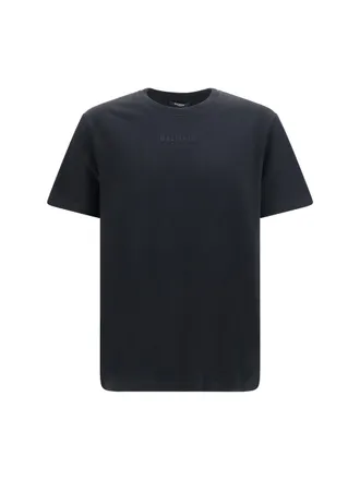 Balmain Mens T-Shirt Embroidered Logo Black Black-Black Cotton T-Shirts Black/black And Polos