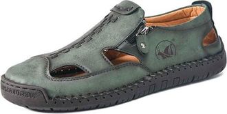 Generic Sandales en cuir &agrave; bout ferm&eacute; pour homme - Tongs d&eacute;t&eacute; pour la randonn&eacute;e - Pantoufles d&eacute;contract&eacute;es - Marron noir et gris - Chaussures pour homme, Vert