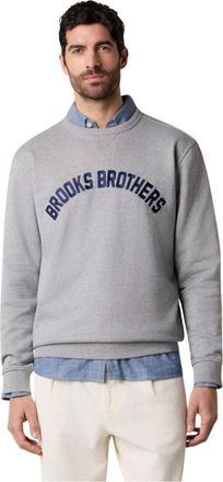 Brooks Brothers Homme, Sweatshirts et sweats &agrave; capuche, Gris, Taille: XL SweaT-shirt en coton avec logo &eacute;tendu imprim&eacute;