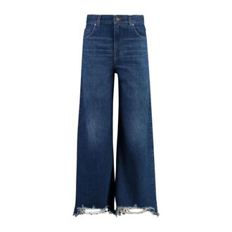 Chlo&eacute; Jean Large Coupe Courte &agrave; Ourlet Brut - Femme - Jeans - Bleu - Taille: W27