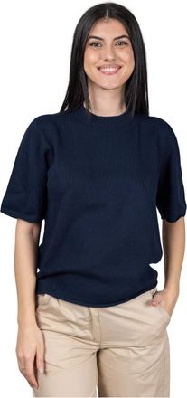 Gran Sasso Femme, Pulls, Bleu, Taille: 42 FR T-shirt en coton avec bord repli&eacute;
