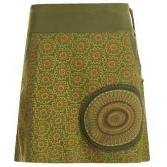 vishes kurzer Damen-Rock mit Mandalas in Olive I Gr&ouml;&szlig;e 3XL (46) I Handgefertigt aus 100% Baumwolle I Rock mit Taschen I Ideal f&uuml;r warme & kalte Monate I Nach