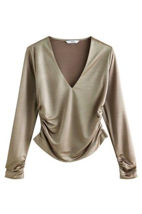 Next Langarmbluse Langarm-Oberteil mit V-Ausschnitt aus Jersey-Satin (1-tlg)