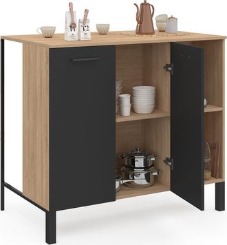 IDMarket Bartisch Insel CINA 100 cm schwarz Holz und Platte in Buche-Optik