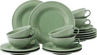 SELTMANN WEIDEN Beat Color Glaze Teeservice 18-teilig | Brotteller (17 cm), Teetassen (140 ml) und Teeuntertassen (14 cm) für 6 Personen | Geschirr mit Rillenrelief |