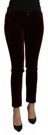 Dolce & Gabbana Womens Bordeaux Velvet Stretch Slim Fit Pants Cotton