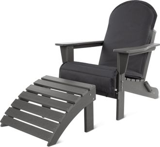 Normani Original Adirondack Gartenstuhl in Holzoptik aus extra stabilem und langlebigem recyeltem Material - Faltbarer Gartensessel mit Fu&szlig;st&uuml;tze und Auflage 