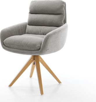 DELIFE Drehstuhl Abelia-Flex mit Armlehnen Strukturstoff Soft Grau Holzgestell kantig Natur 180&deg; drehbar, Esszimmerst&uuml;hle