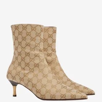 Gucci Womens Ankle Boots Bombshell Gg Motif Beige Fabric