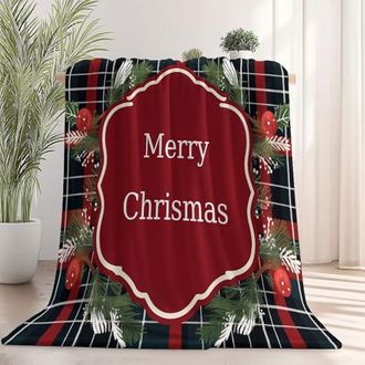 Generic Couverture Branches de pin et Baies de No&euml;l &agrave; Carreaux Plaid Polaire 150 x 100 cm Halloween en Flanelle Lautomne, Couvertures et Plaids Chaude Douille