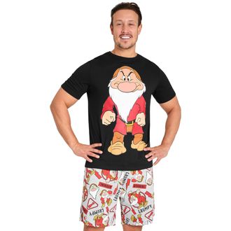 Disney Grumpy Schlafanzug Herren Kurz, Pyjama Set T-Shirt & Shorts - Geschenke f&uuml;r M&auml;nner (Schwarz/Grau, 2XL)